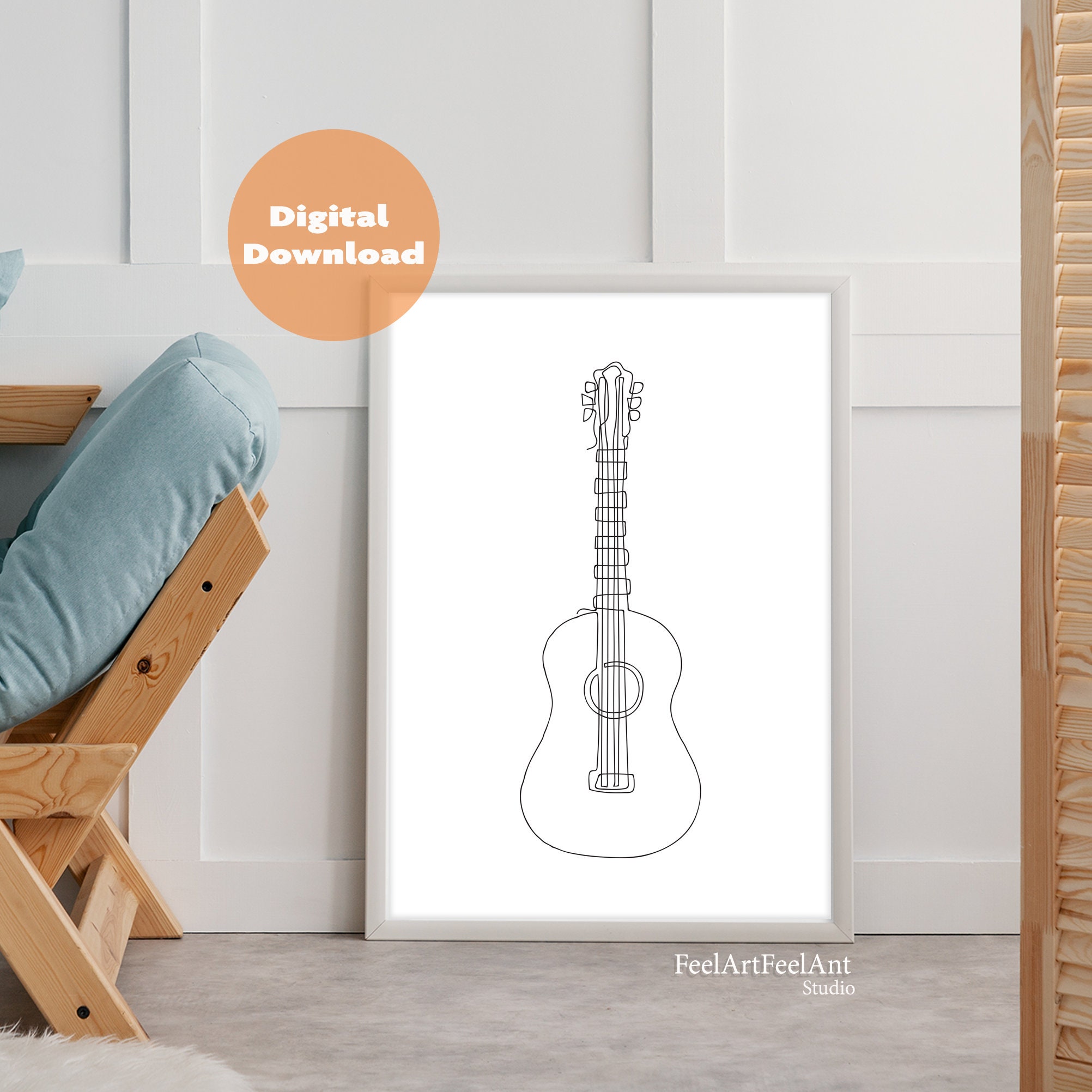 Printable Wall Art Guitar Line Art Minimalist Print Guitar - Etsy