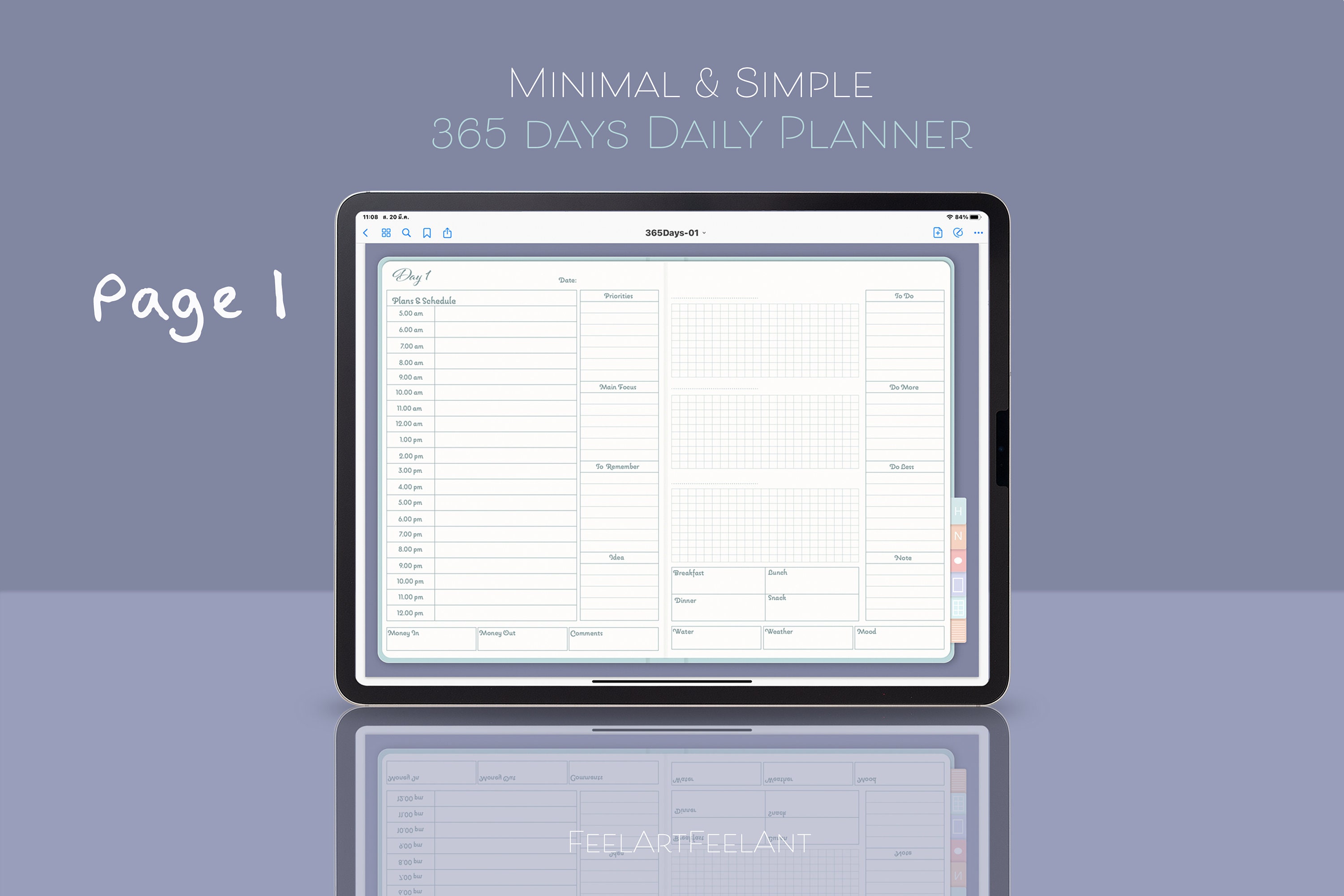 Undated 365 Days Daily Planer, Minimal & Simple Digital Planner, for ...