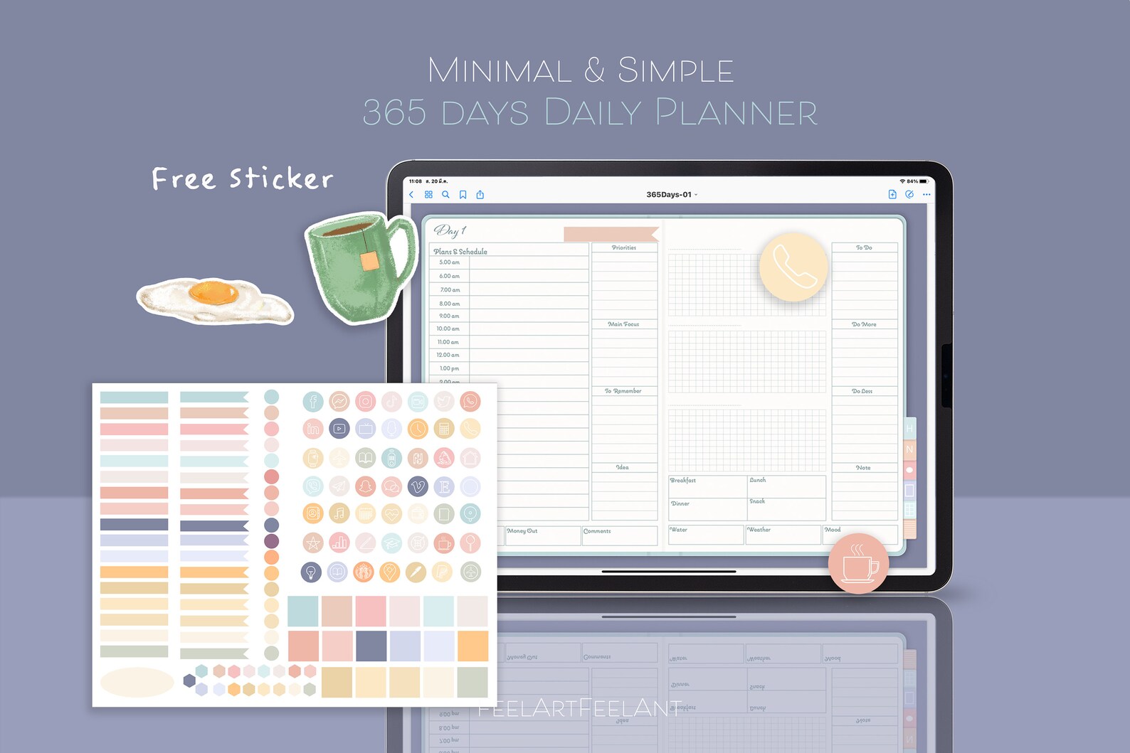 Undated 365 Days Daily Planer, Minimal & Simple Digital Planner, for ...