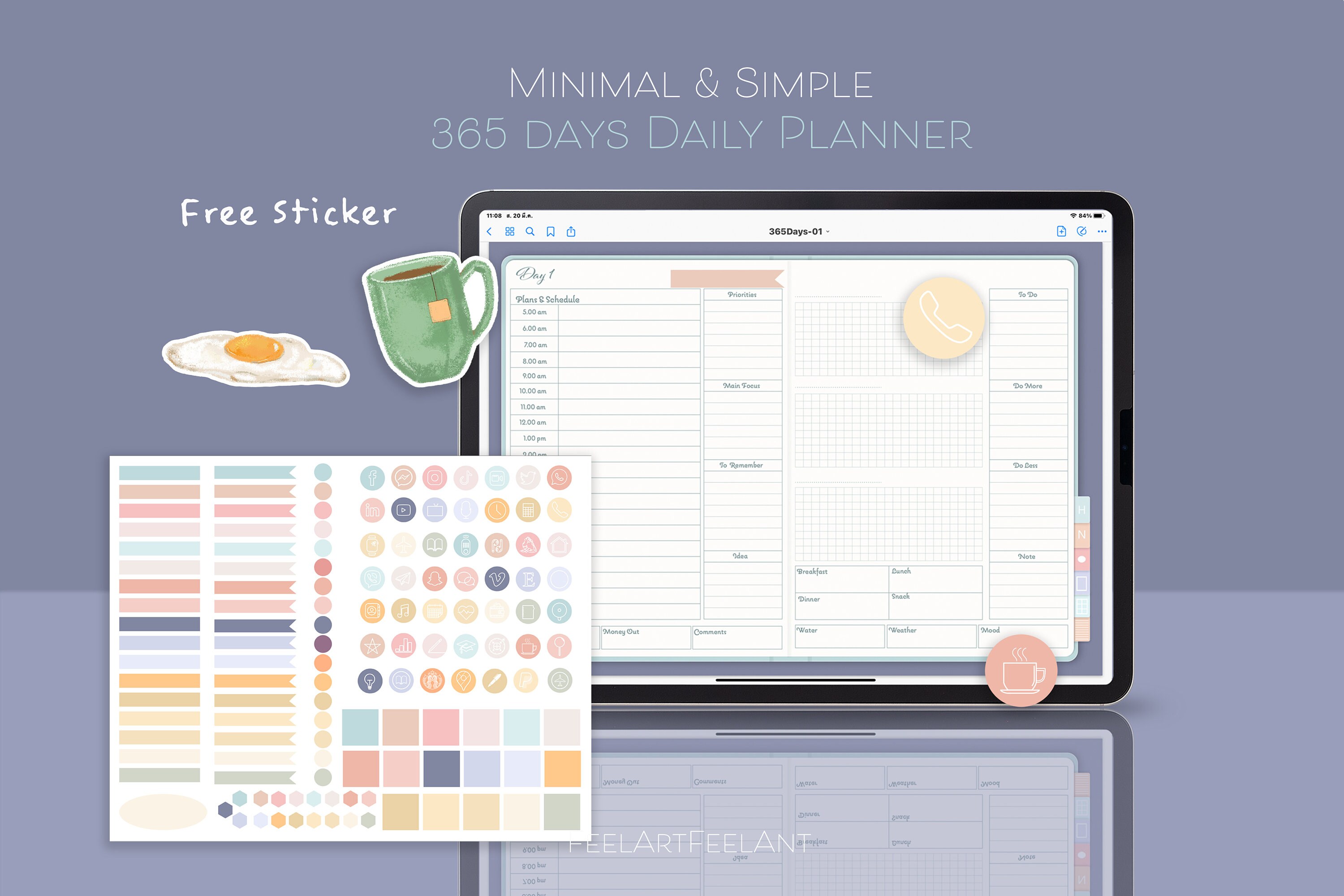Undated 365 Days Daily Planer, Minimal & Simple Digital Planner, for ...