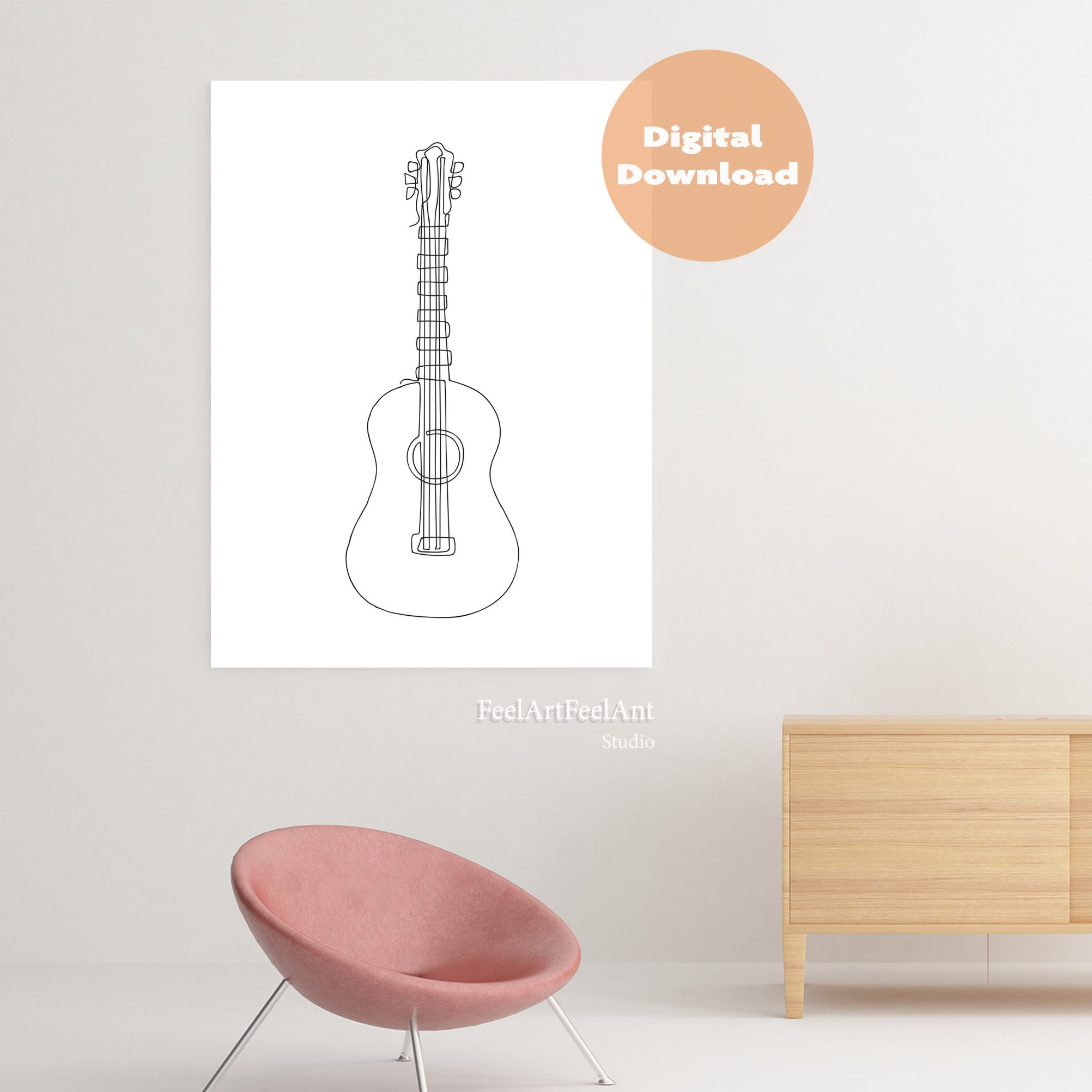 Printable Wall Art Guitar Line Art Minimalist Print Guitar - Etsy