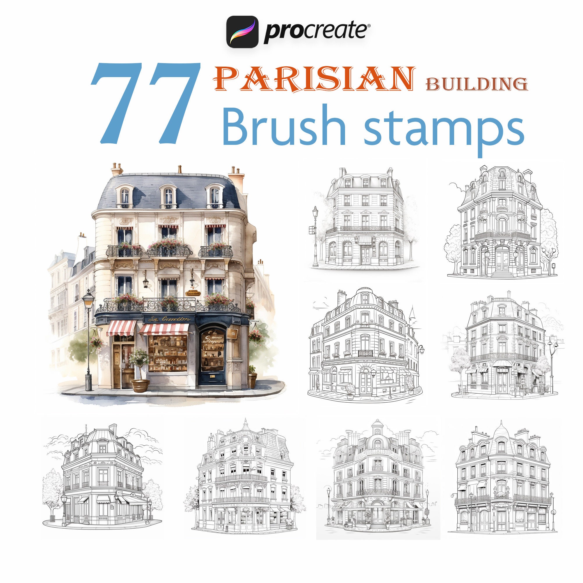 Parisian Building, 77 Procreate Stamps, Brushes for Procreate on Ipad ...