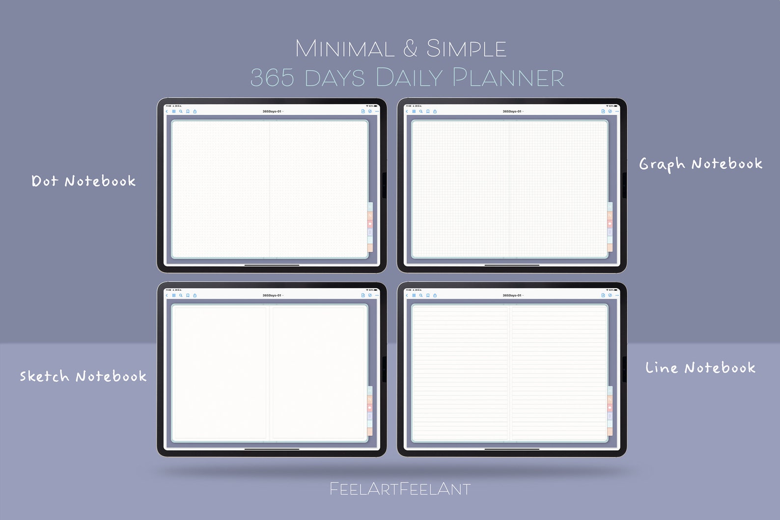 Undated 365 Days Daily Planer, Minimal & Simple Digital Planner, for ...