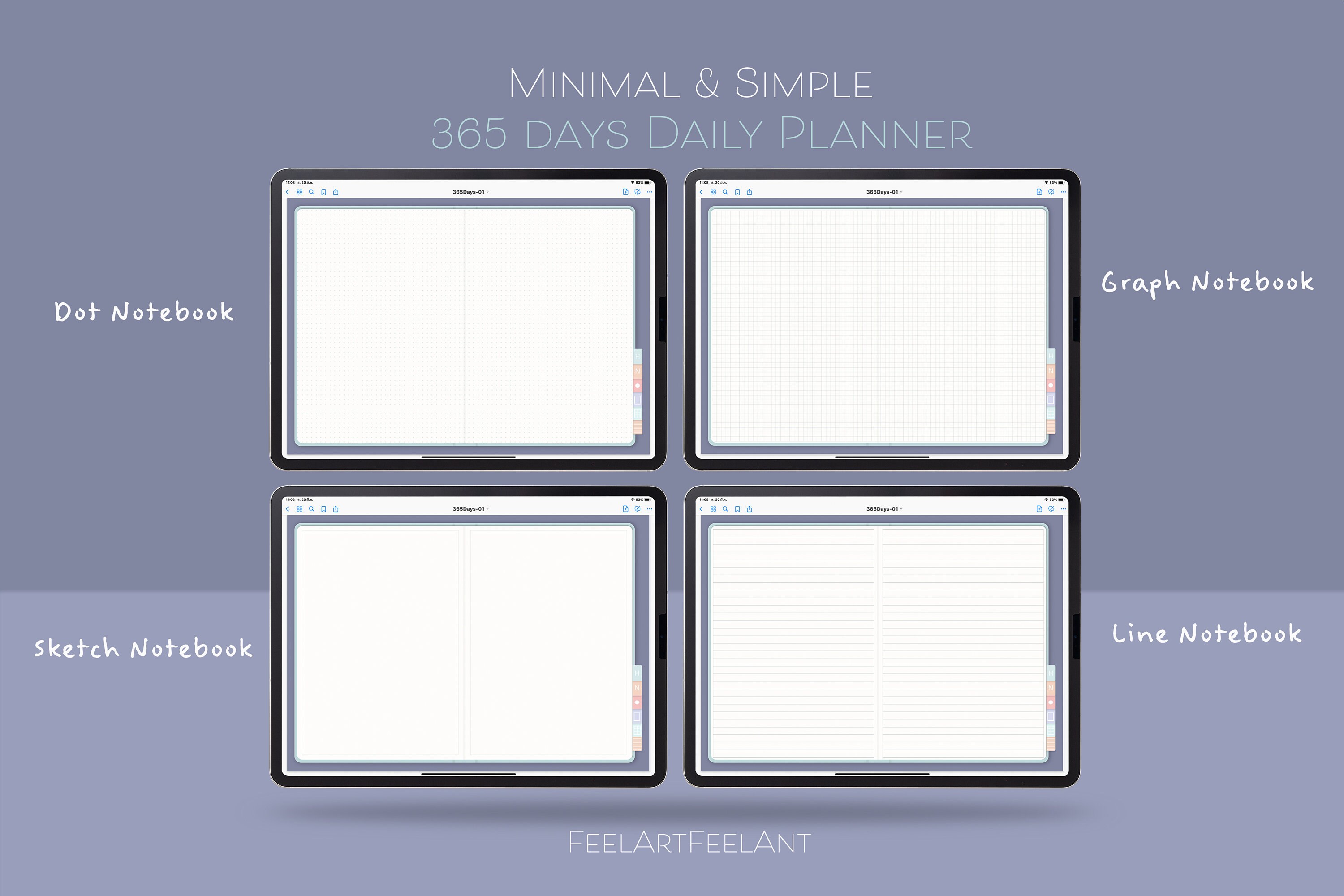Undated 365 Days Daily Planer, Minimal & Simple Digital Planner, for ...