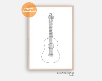 Minimalist Guitar Line Art - Etsy