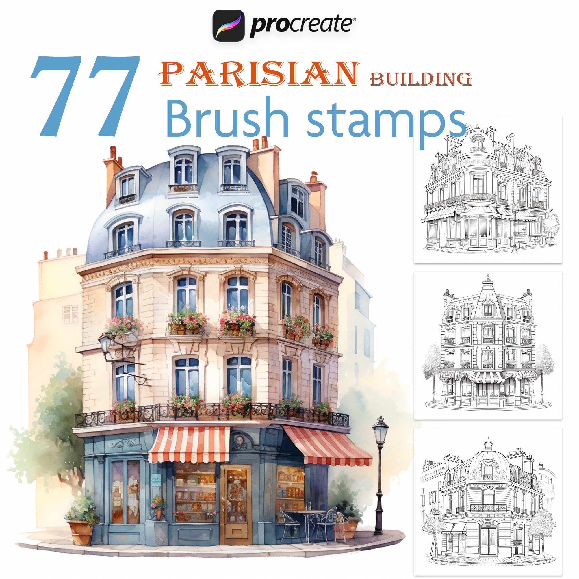 Parisian Building, 77 Procreate Stamps, Brushes for Procreate on Ipad ...