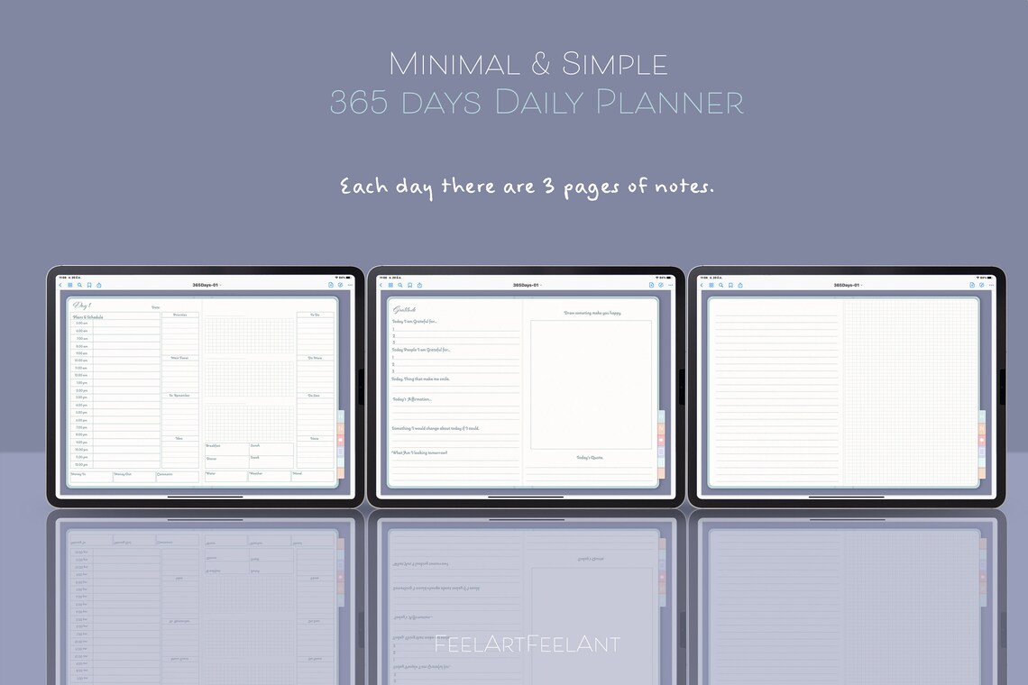 Undated 365 Days Daily Planer, Minimal & Simple Digital Planner, for ...