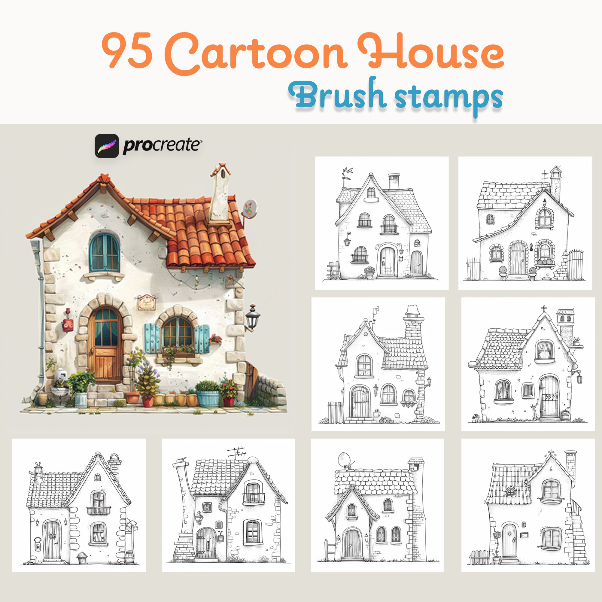 Cartoon House, 95 Procreate Stamps, Brushes for Procreate on Ipad ...