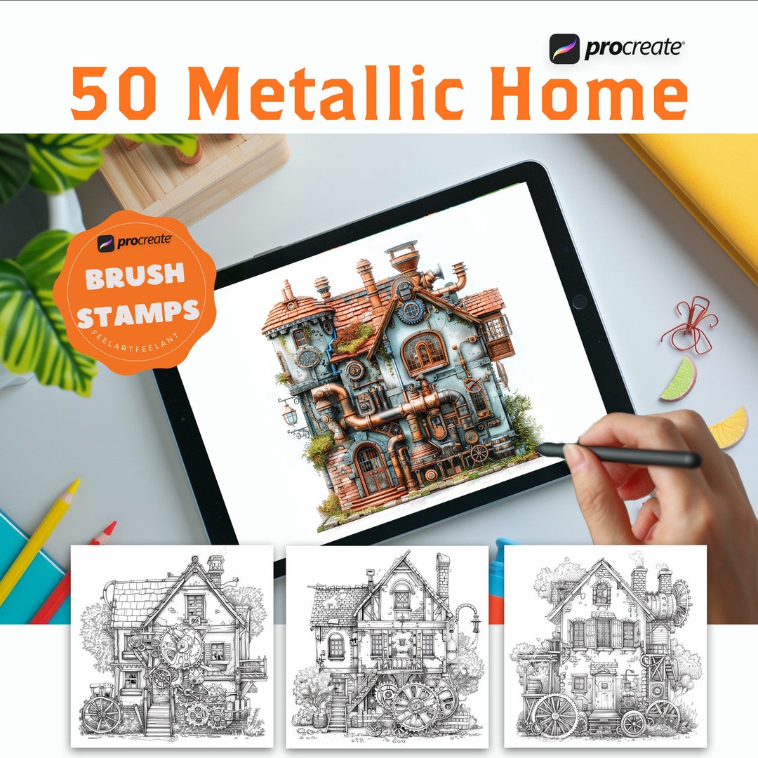 50 Metallic Home Procreate Brush Stamps, Brushes for Procreate on Ipad ...