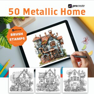 50 Metallic Home Procreate Brush Stamps, Brushes for Procreate on Ipad ...