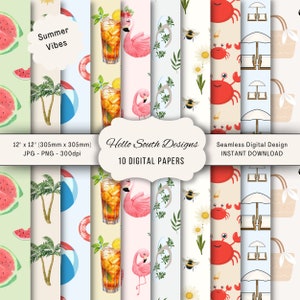 Summer Vibes Seamless Digital Paper Set 12” X 12” With 15 Bonus ...