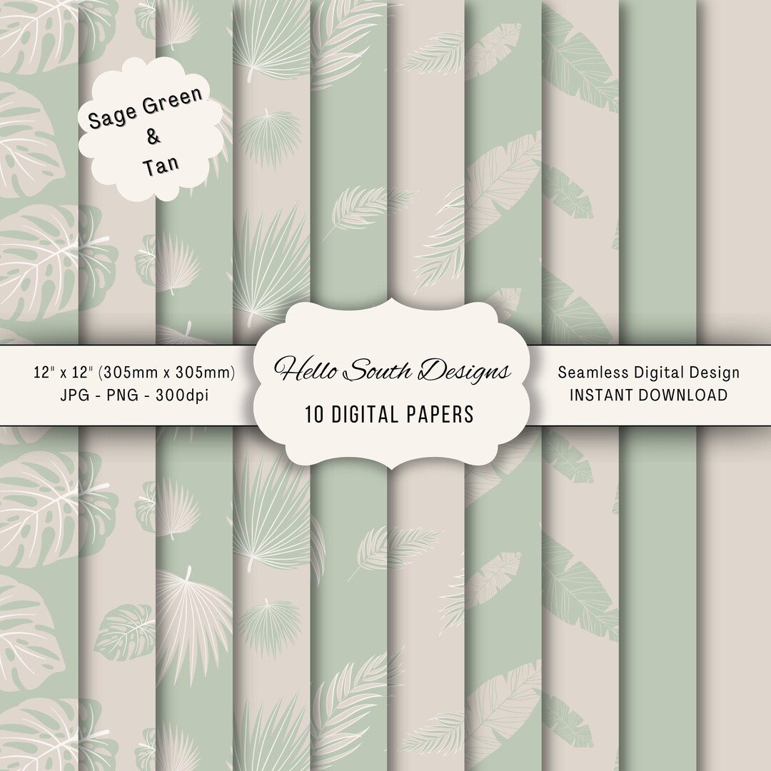 Tropical Vibes Bundle: 10 Palm Digital Scrapbooking Papers + 14 Digital ...
