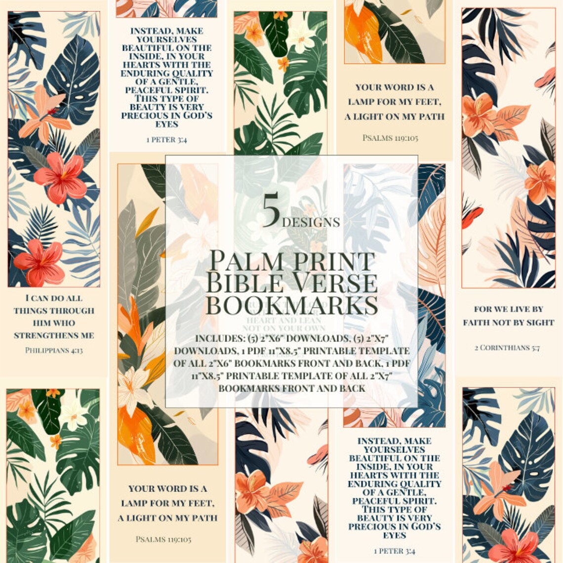 Palm Print Bible Verse Bookmarks Set of 5 | Scripture Bookmark Gifts ...