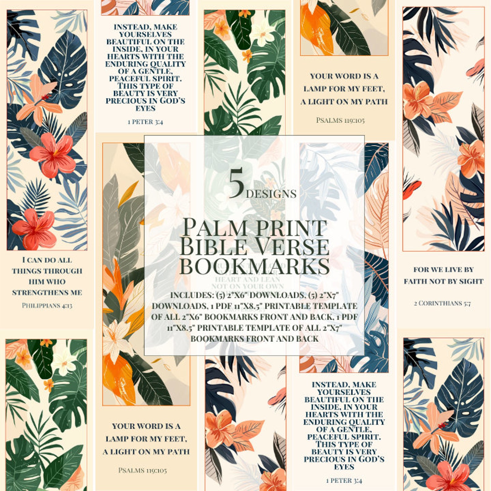 Palm Print Bible Verse Bookmarks Set of 5 | Scripture Bookmark Gifts ...