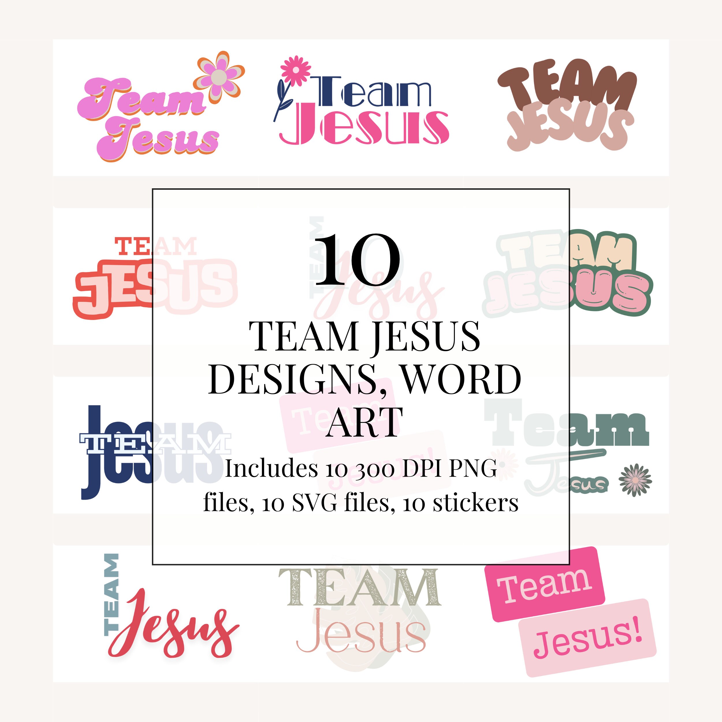 Team Jesus Digital Designs, Vibrant Word Art Bonus Stickers PNG and SVG ...