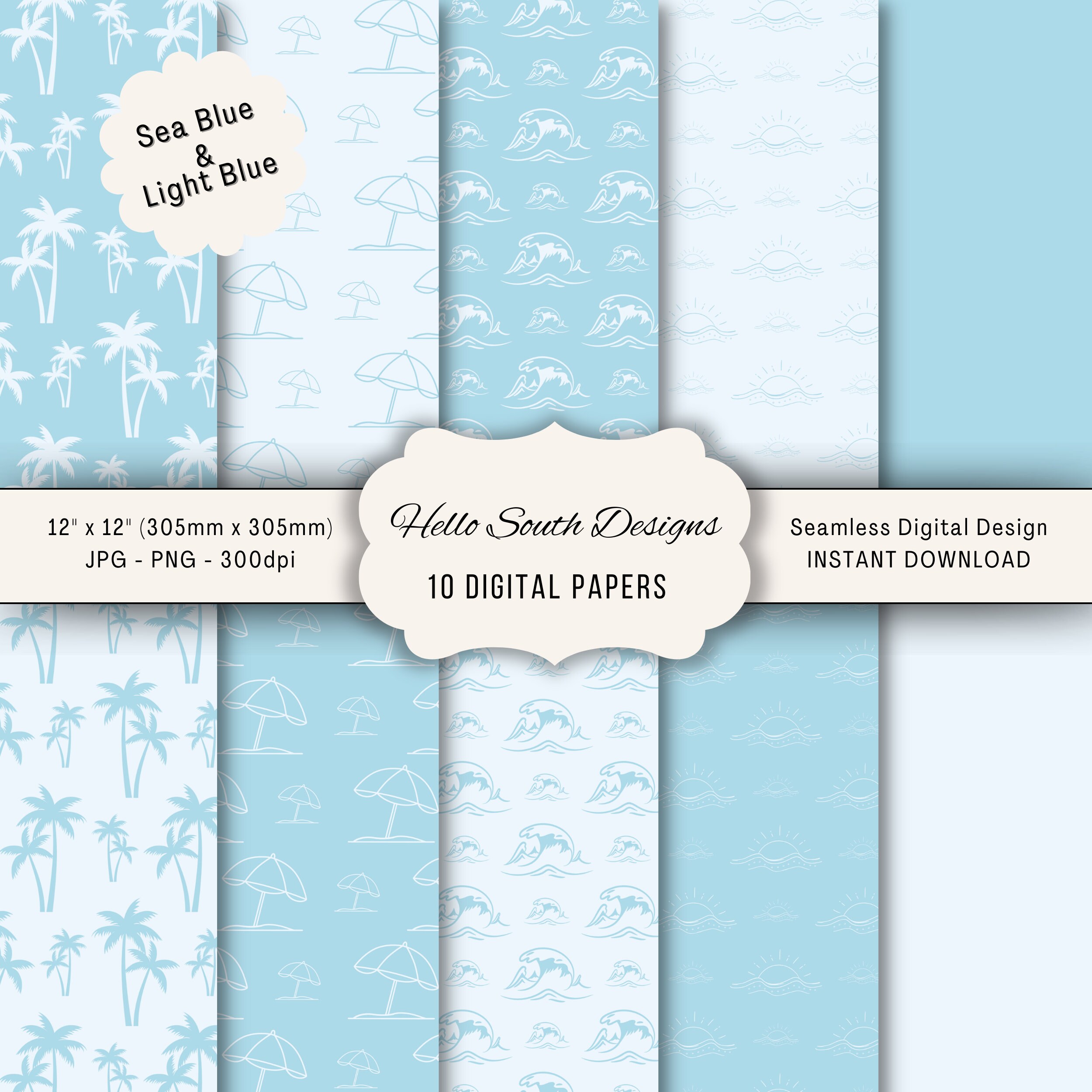Beach Bundle: 10 Digital Scrapbooking Papers + 12 Digital Stickers ...