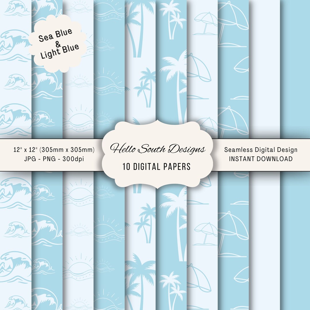 Beach Bundle: 10 Digital Scrapbooking Papers + 12 Digital Stickers ...