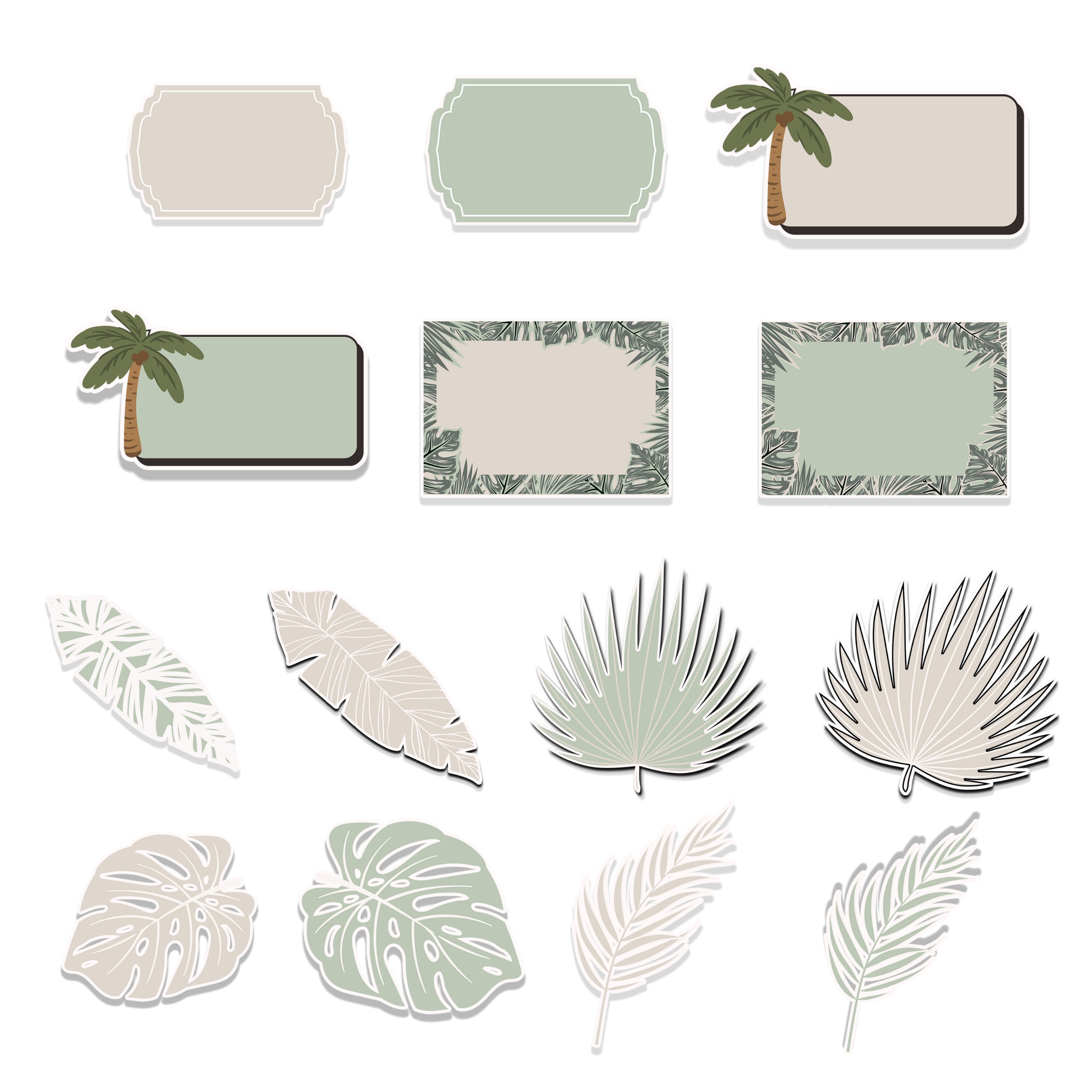 Tropical Vibes Bundle: 10 Palm Digital Scrapbooking Papers + 14 Digital ...