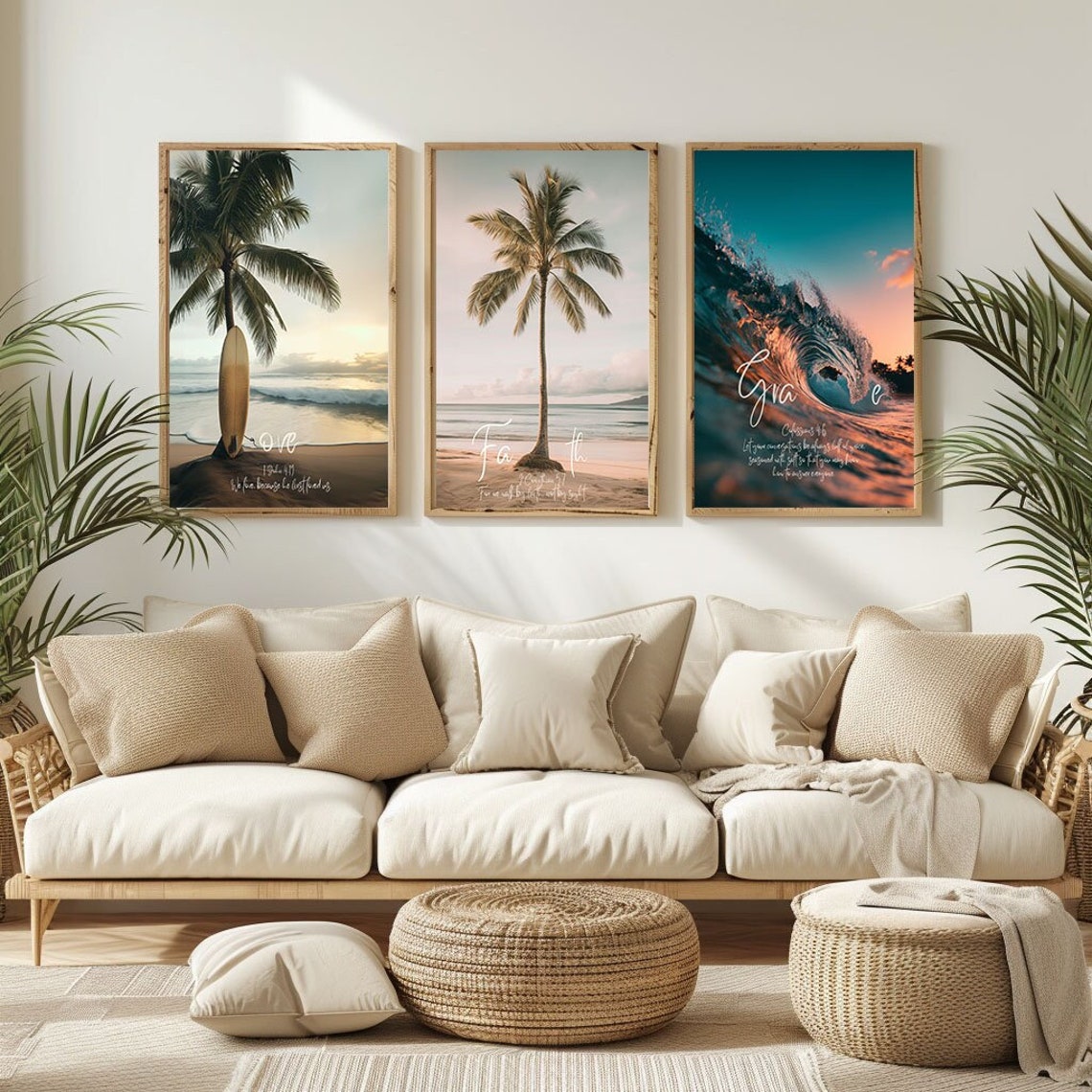 Faith, Love, Grace Christian Beach Wall Art | Tropical Prints With ...