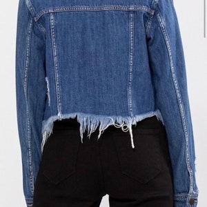 Denim Jacket Mid Length Dark Wash Frayed Edges - Etsy