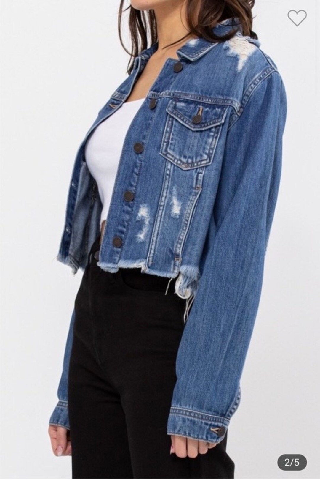 Denim Jacket Mid Length Dark Wash Frayed Edges - Etsy