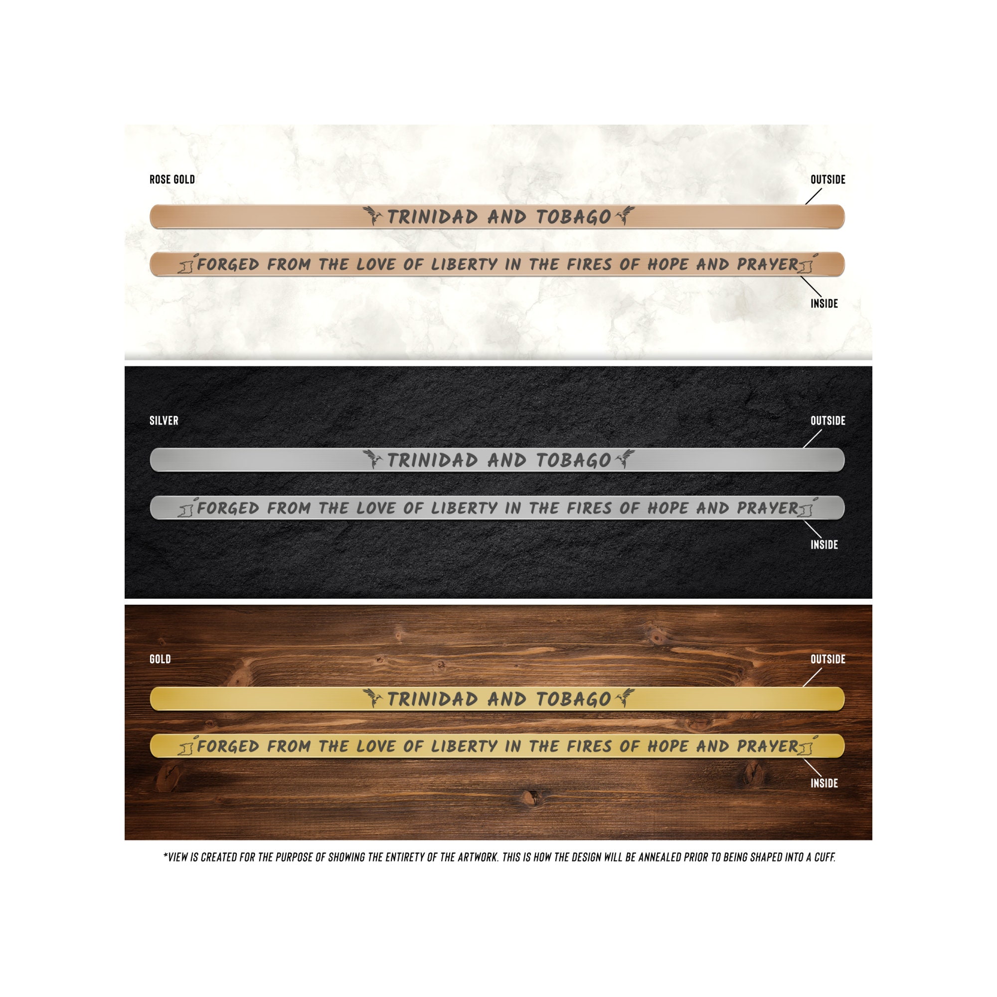 Trinidad and Tobago 18K Gold Plated Cuff Bracelet, Trinidad and Tobago ...