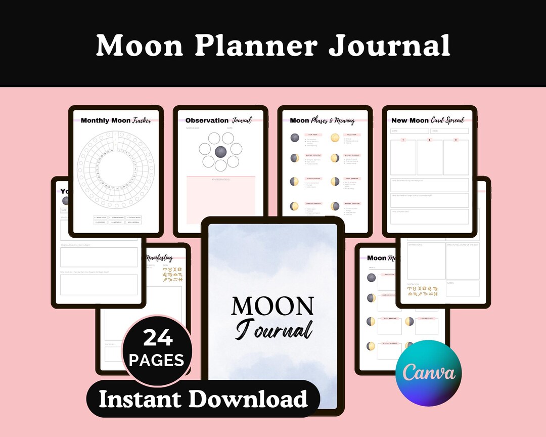 Moon Journal, Moon Phase Cycle Journal, Digital New Moon Astrology ...