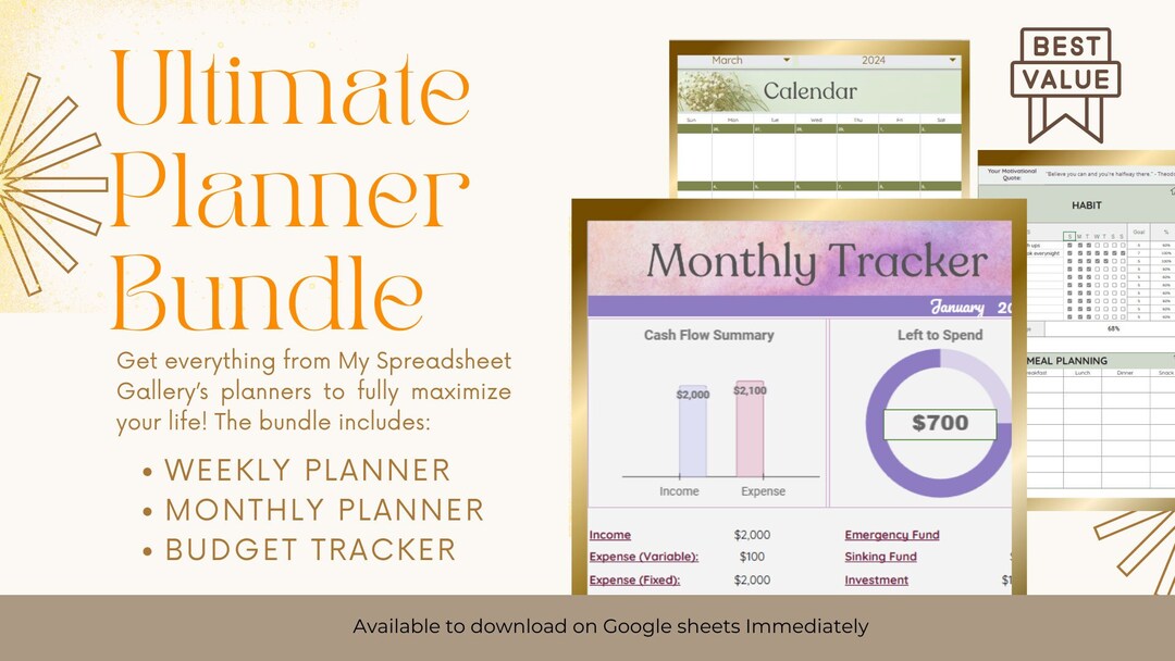 Ultimate 2024 Digital Planner Bundle: Weekly & Monthly Tracker, Productivity Template, Budget ...