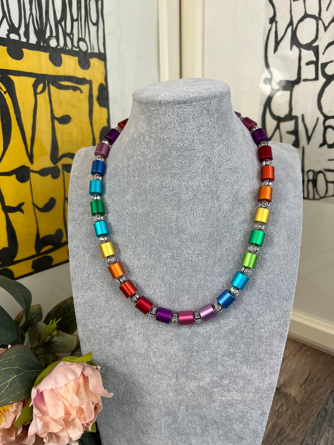 Women's Necklace, Aluminum Cylinder Chain, Rainbow Design; Men's ...