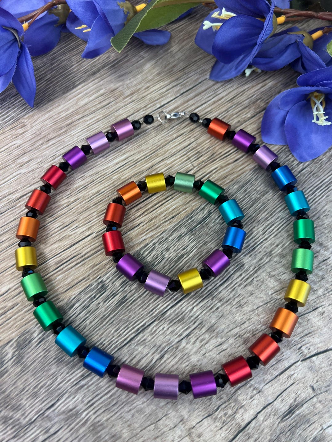 Women's Necklace Anodized Aluminum Rollers Rainbow, Men's Necklace ...
