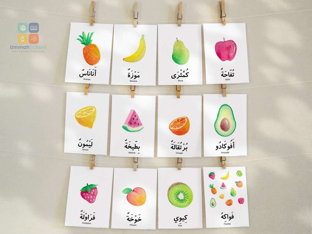 Flash Cards FRUITS in Arabic - German • Montessori Cards • Memory Cards ...