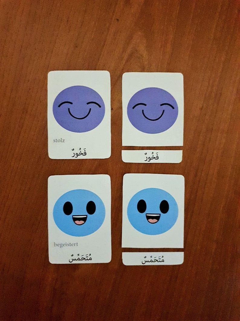 EMOTIONS in Arabic German Montessori Cards Flash Cards - Etsy