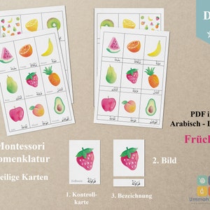 12 FRUITS in Arabic - German • Montessori Cards • Flash Cards • Three ...
