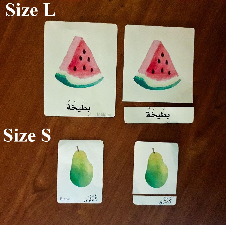 12 FRUITS in Arabic - German • Montessori Cards • Flash Cards • Three ...