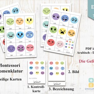 EMOTIONS in Arabic German Montessori Cards Flash Cards - Etsy