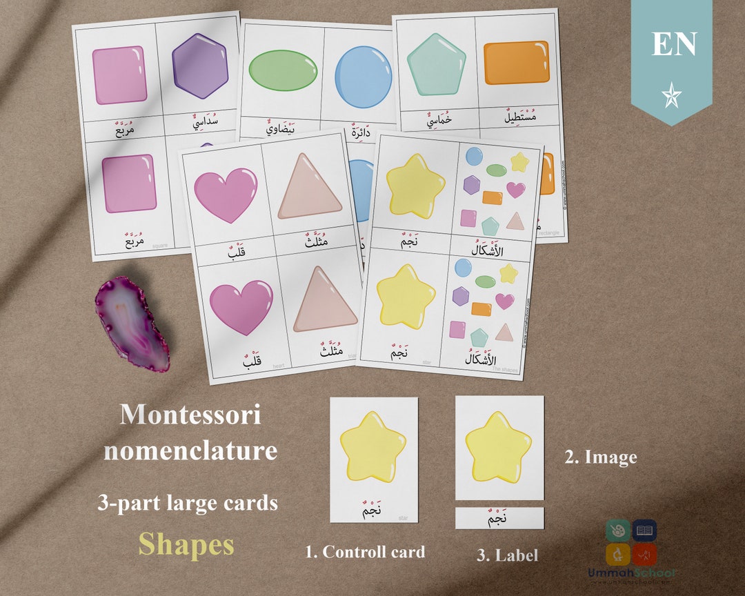 10 Large SHAPES in Arabic English Montessori Cards Flash Cards Three ...