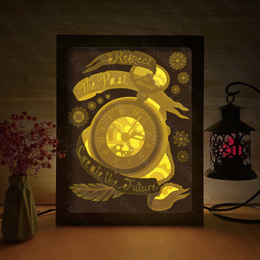 Pocket Watch Shadow Box Files Paper Cut Light Box Template - Etsy