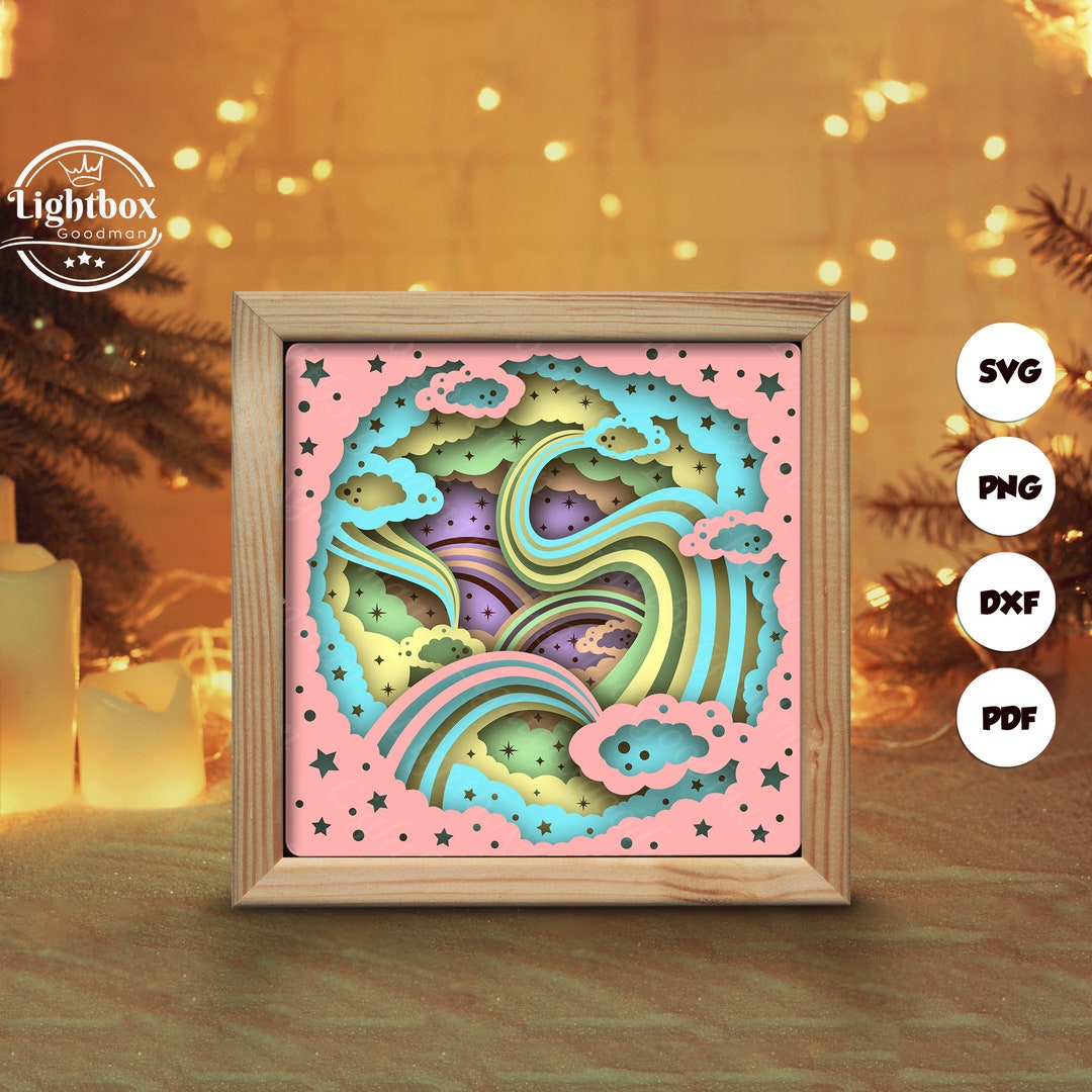 Rainbow Shadow Box Files, Paper Cut Light Box Template Files, Shadow ...