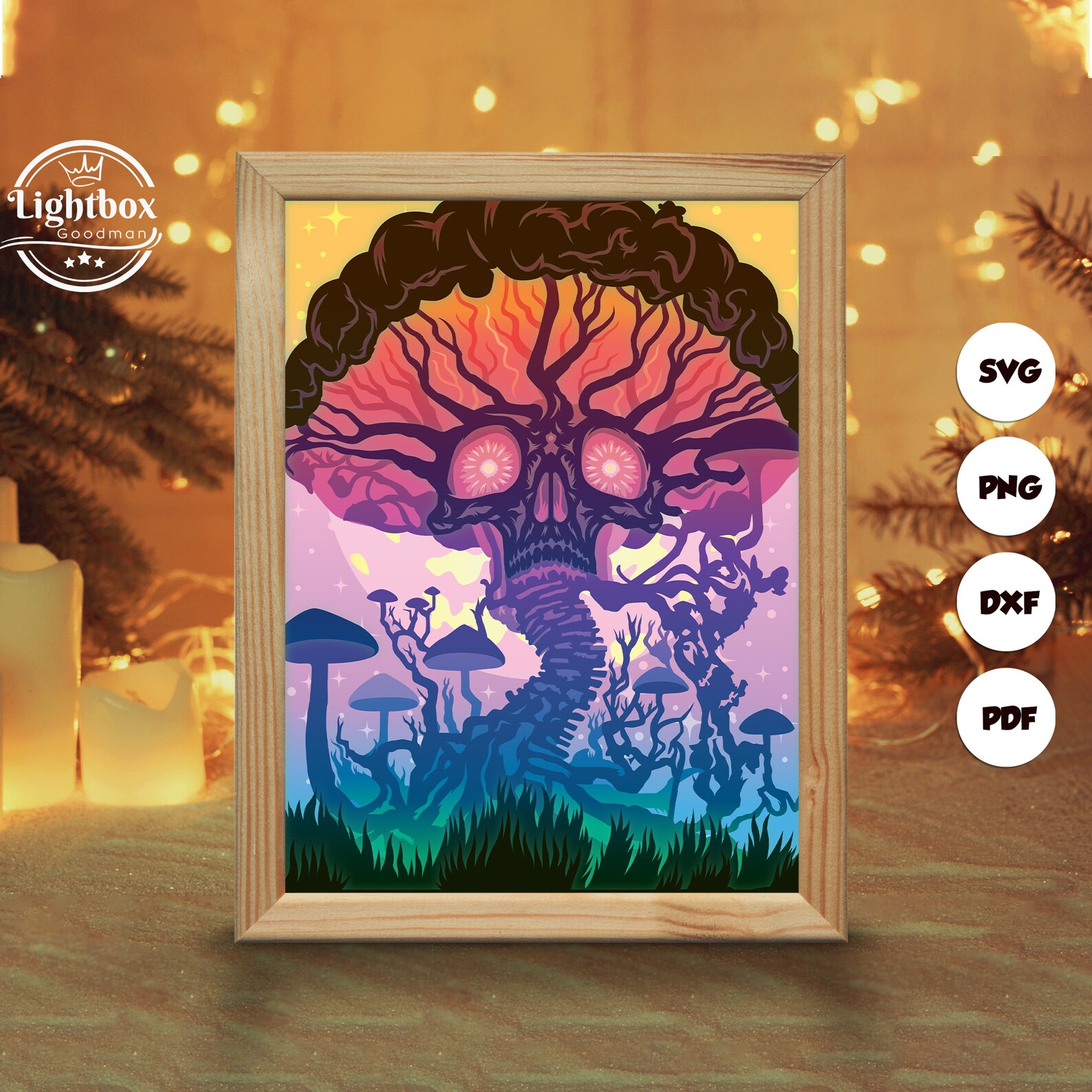 Skull Mushroom Shadow Box Files, Paper Cut Light Box Template File ...