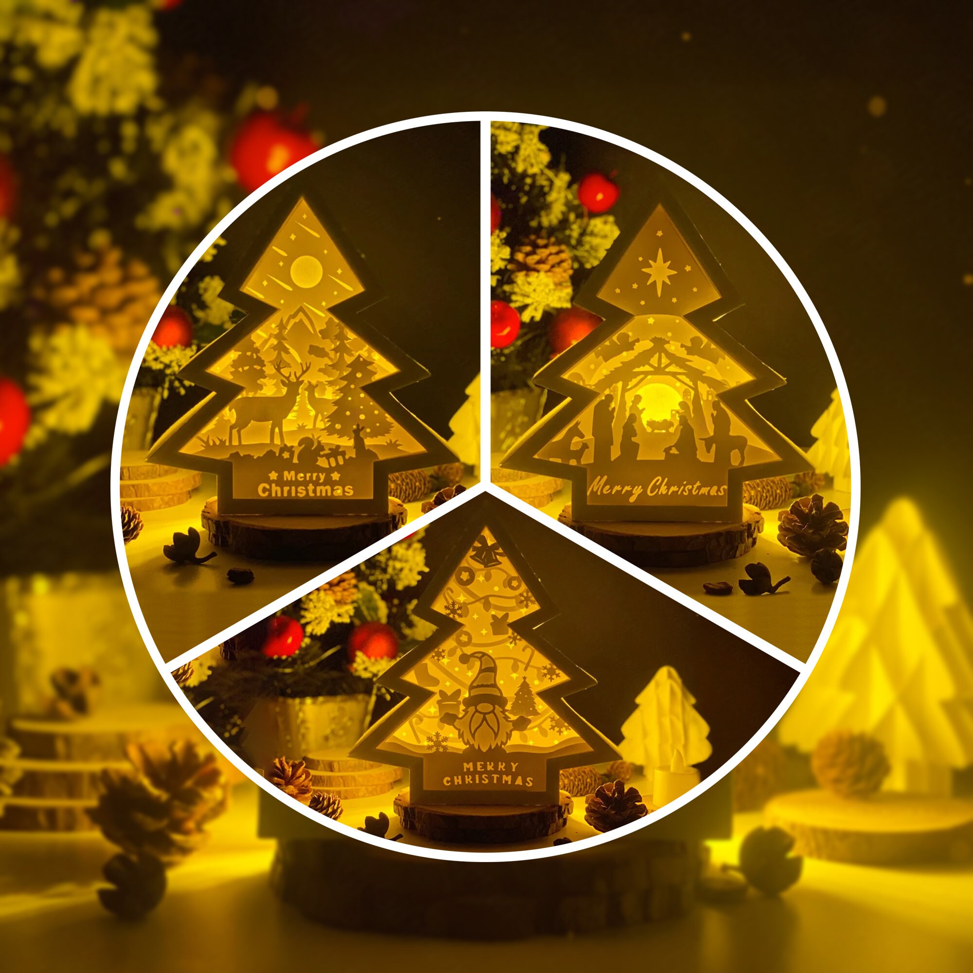 Pack 3 Merry Christmas Paper Cut Tree Light Box Template Files - Etsy