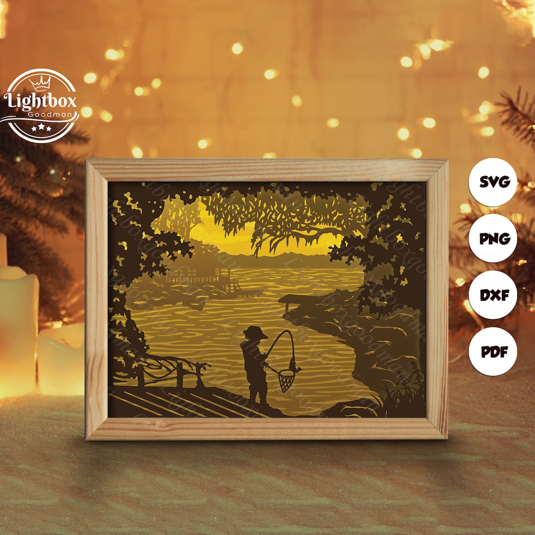 Kids Fishing Shadow Box Files, Paper Cut Light Box Template Files ...