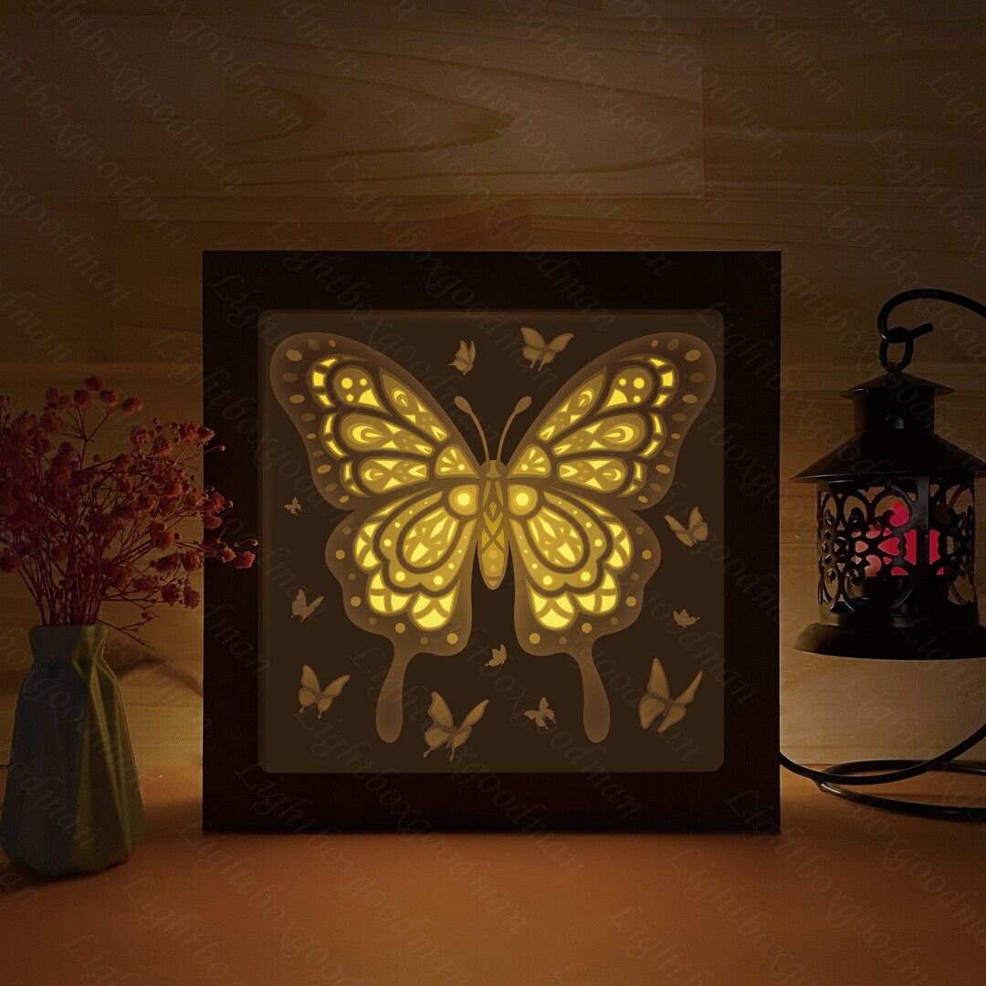 Butterfly 3 Paper Cut Light Box Shadow Box Night Light - Etsy