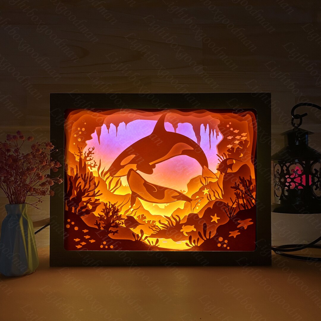 Orca Whales Paper Cut Light Box Template Files SVG Shadow - Etsy Denmark