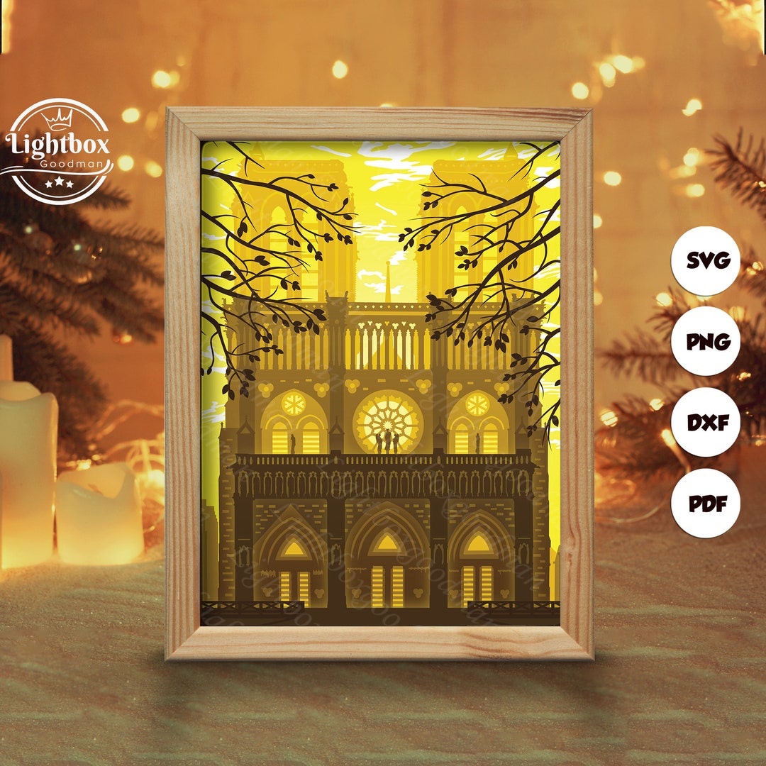 Notre Dame De Paris Shadow Box Files, Paper Cut Light Box Template ...