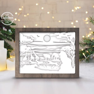 Africa 1 Paper Cut Light Box Shadow Box Night Light Bedroom Shadow Box ...