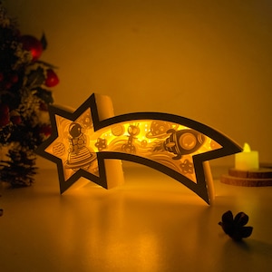 Astronaut Star Shadow Box SVG, Spaceman Star Lamp Paper Cut Lantern for ...