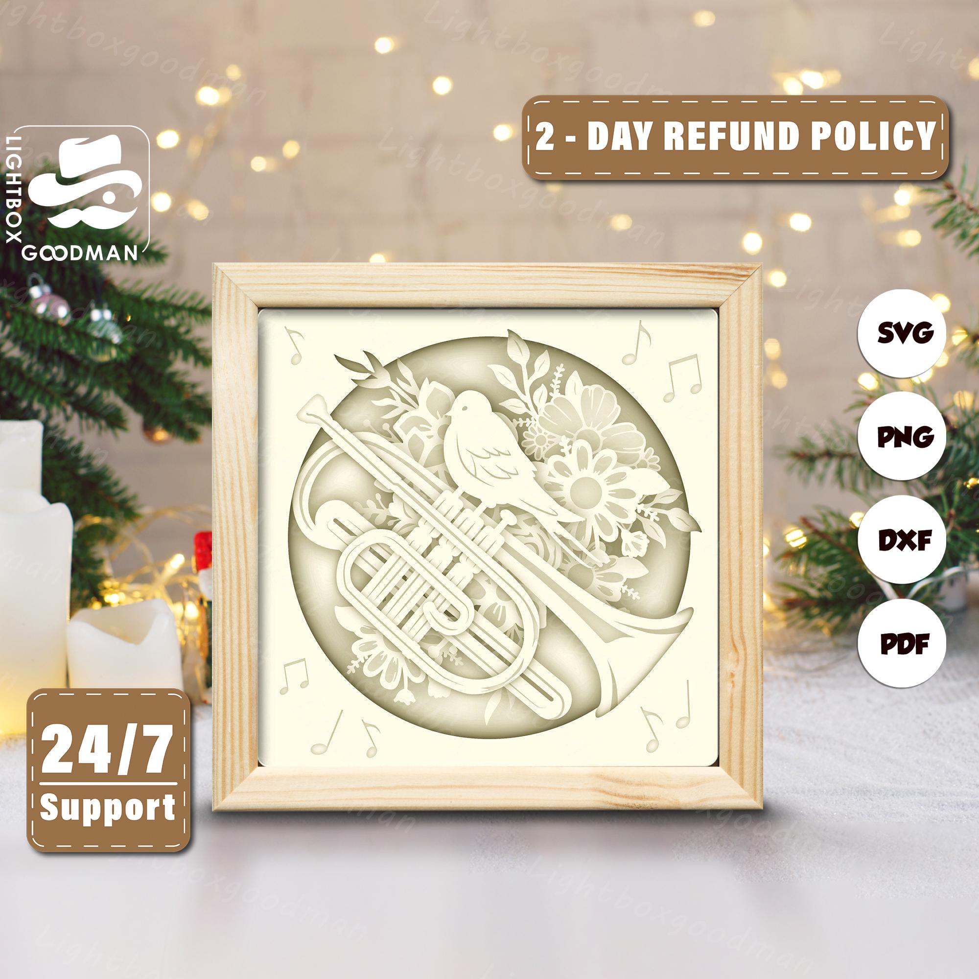 Trumpet Shadow Box Template, Floral Bird Design (svg, Png, Pdf, Dxf) - Etsy