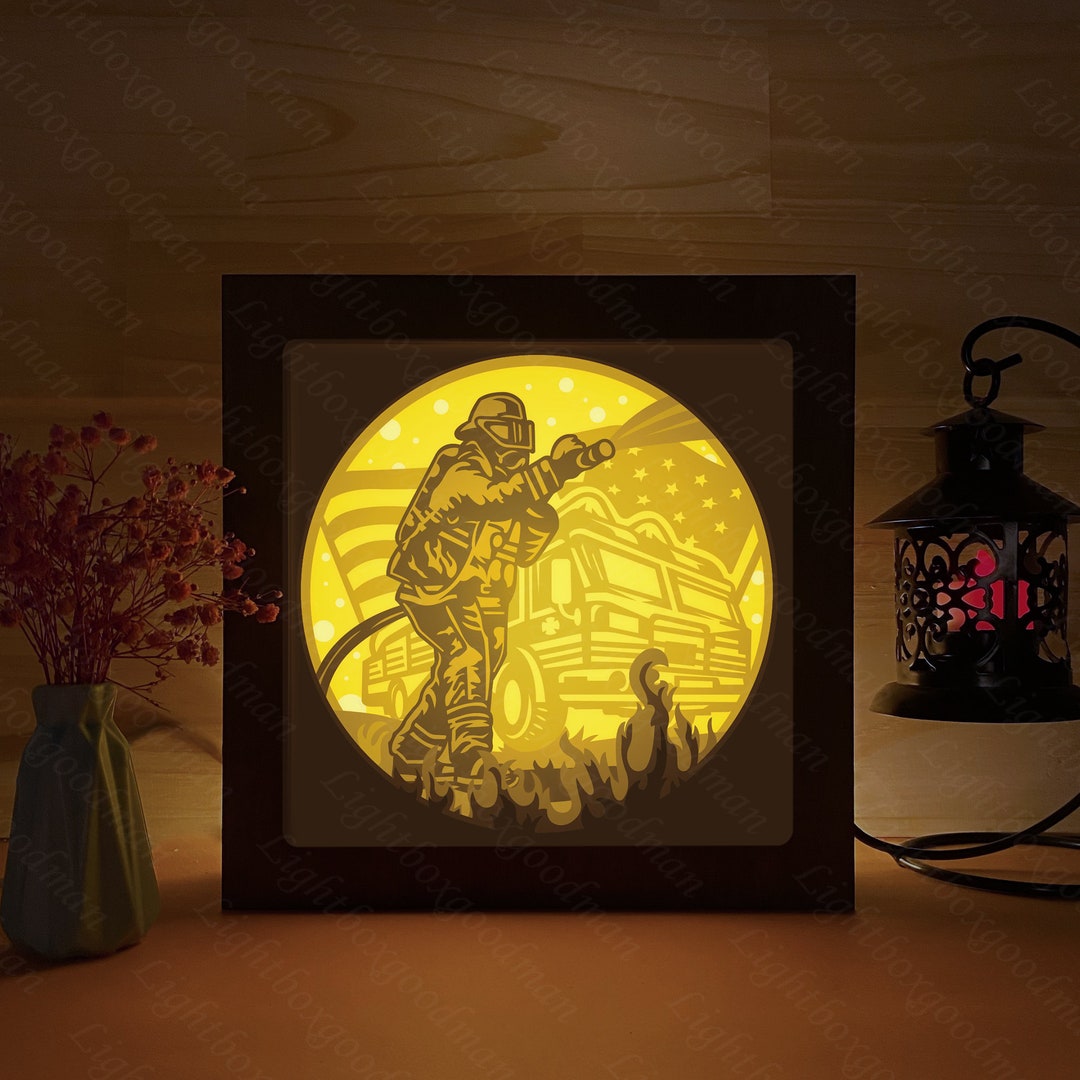 Firefighter Shadow Box Files Paper Cut Light Box Template - Etsy