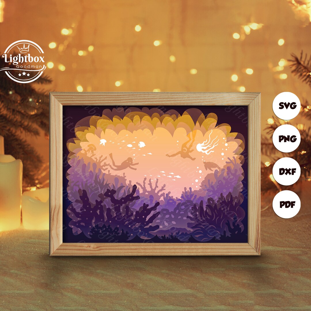 Coral Shadow Box Files, Paper Cut Light Box Template Files, Shadow Box ...