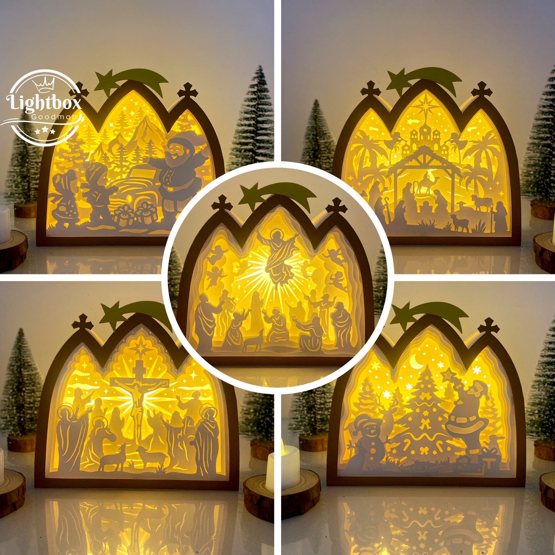 Pack 5 Nativity House Box Lantern SVG - Xmas Lantern Paper Cut - DIY ...